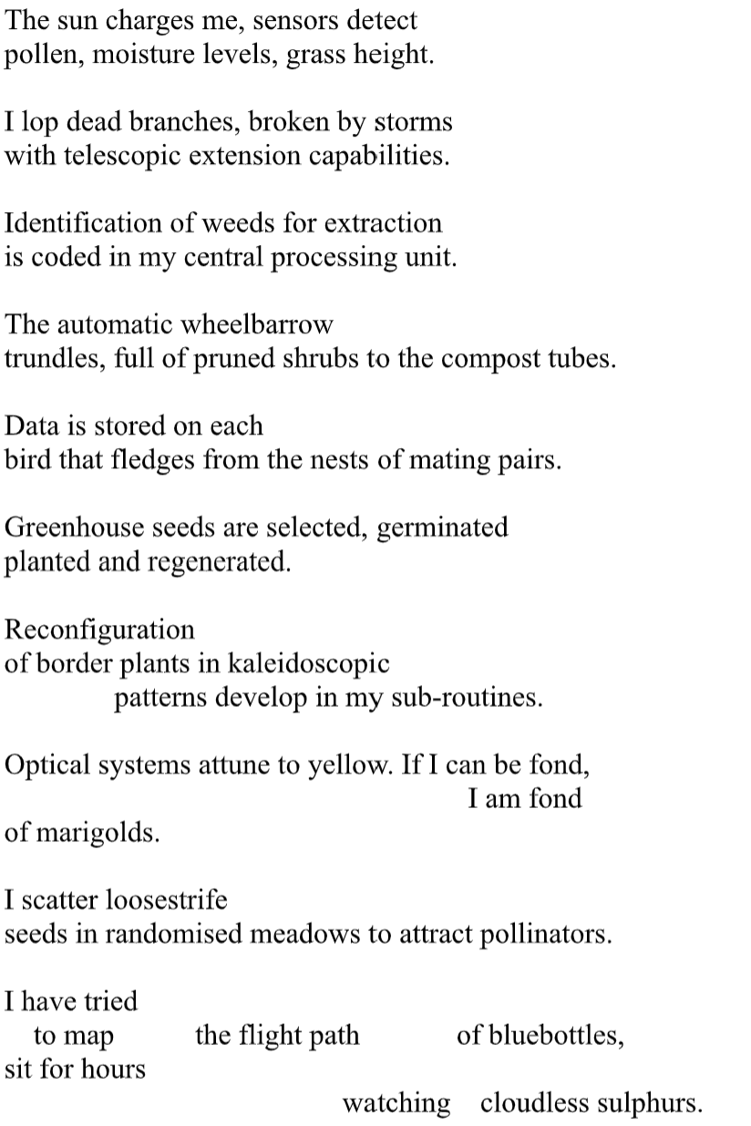 Robot gardener too long without humans – Sue Spiers